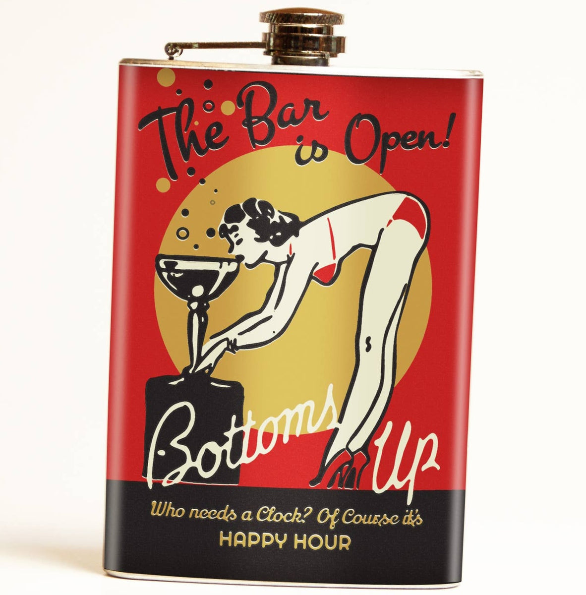 The Bar Is Open Bottoms Up Hip Flask – The Flossie & Prudence Show